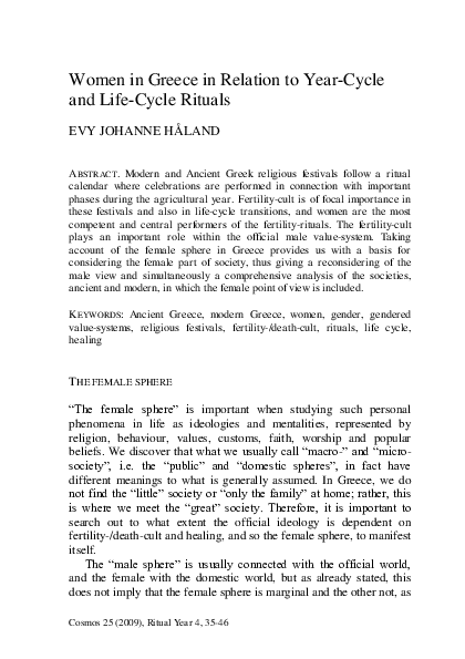 (PDF) Women in Greece in Relation to Year-Cycle and Life-Cycle Rituals ...