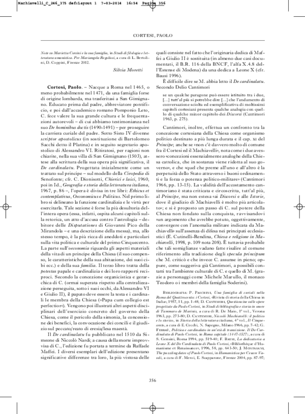 (PDF) Cortesi, Paolo, in Enciclopedia Machiavelliana, Rome, Treccani, 2014