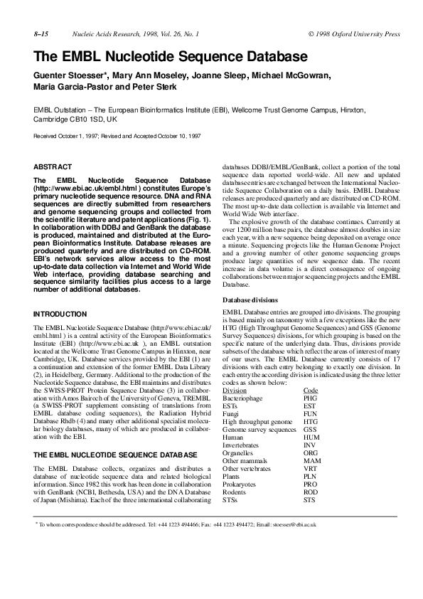 (PDF) The EMBL nucleotide sequence database