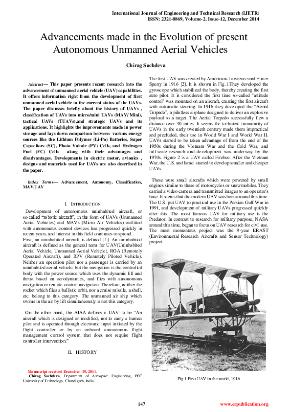(PDF) Advancements made in the Evolution of present Autonomous Unmanned ...