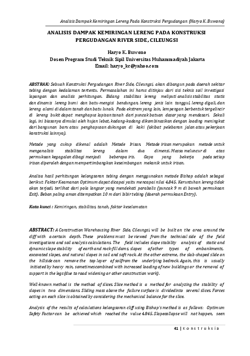 (PDF) Analisis ANALISIS DAMPAK KEMIRINGAN LERENG PADA KONSTRUKSI PERGUDANGAN RIVER SIDE, CILEUNGSI