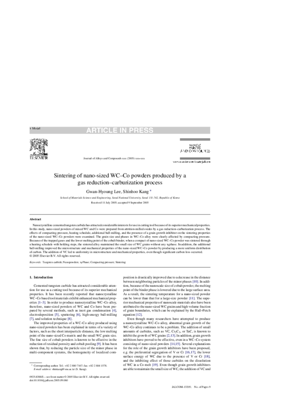 (PDF) Sintering of nano-sized WC–Co powders produced by a gas reduction ...