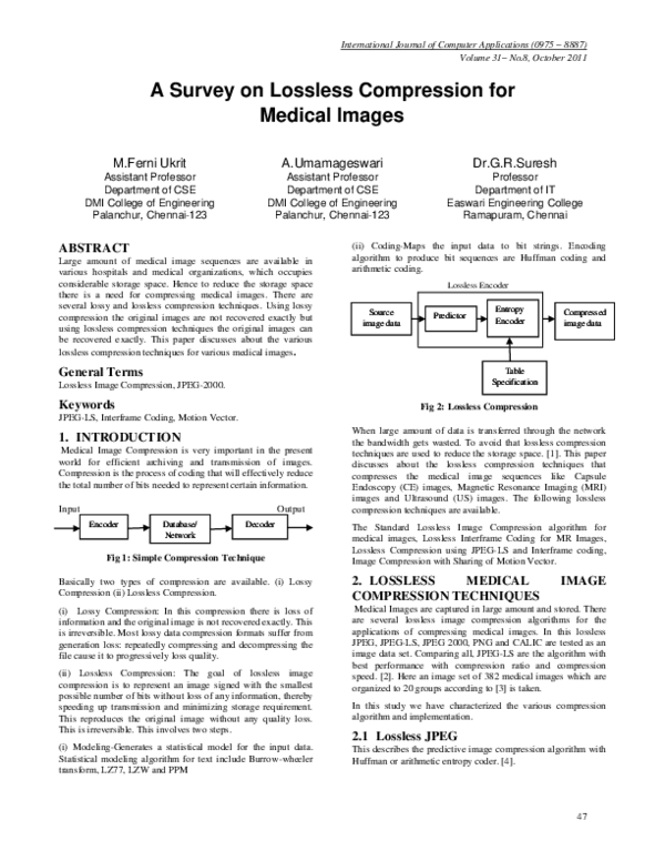 Pdf A Survey On Lossless Compression For Medical Images