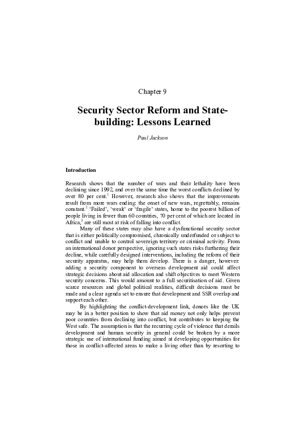 Pdf Security Sector Reform And Statebuilding Lessons Learned