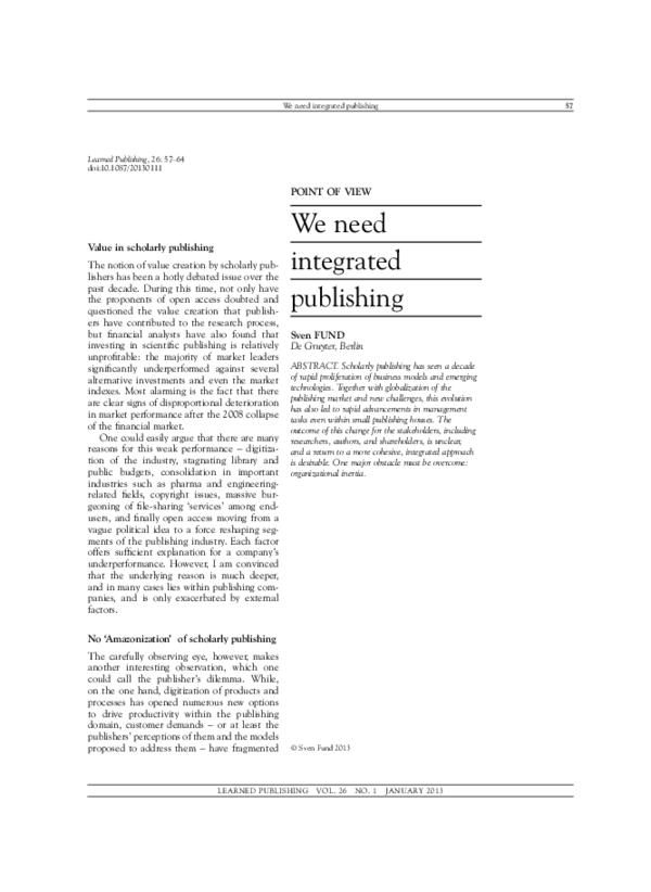 (PDF) We Need Integrated Publishing
