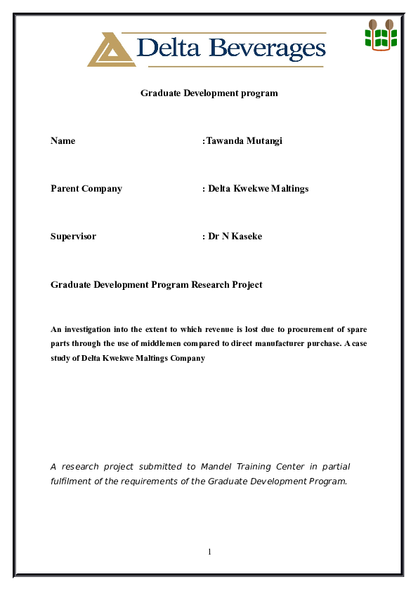 (DOC) Graduate Development program Name :Tawanda Mutangi Parent Company ...