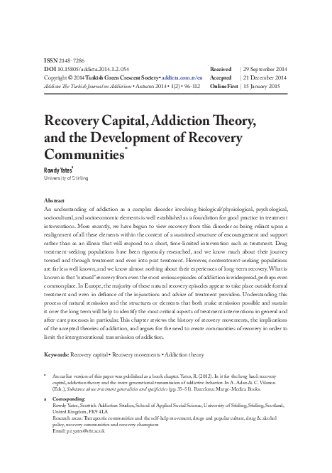 (PDF) Recovery Capital, Addiction Theory, and the Development of ...