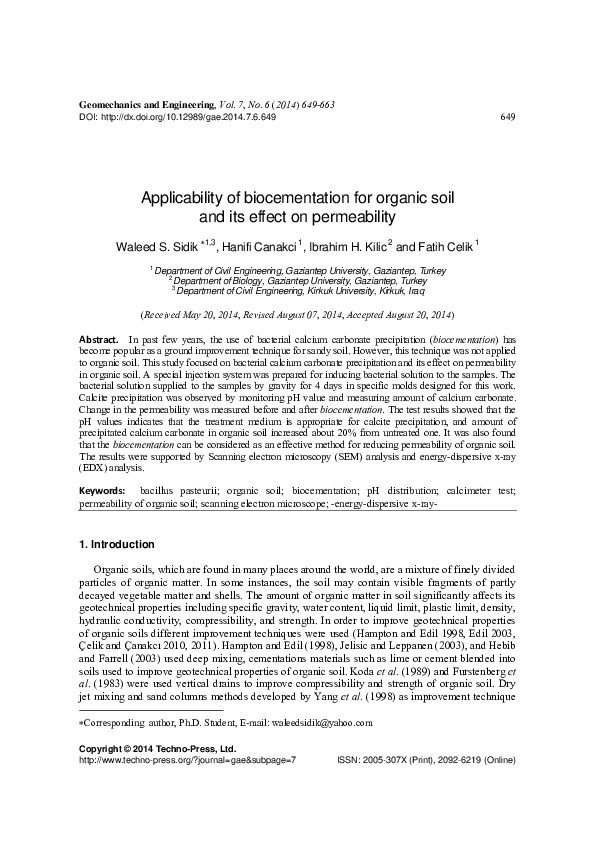 (PDF) Applicability of biocementation for organic soil and its effect ...