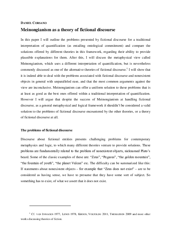 (PDF) Meinongianism as a Theory of Fictional Discourse