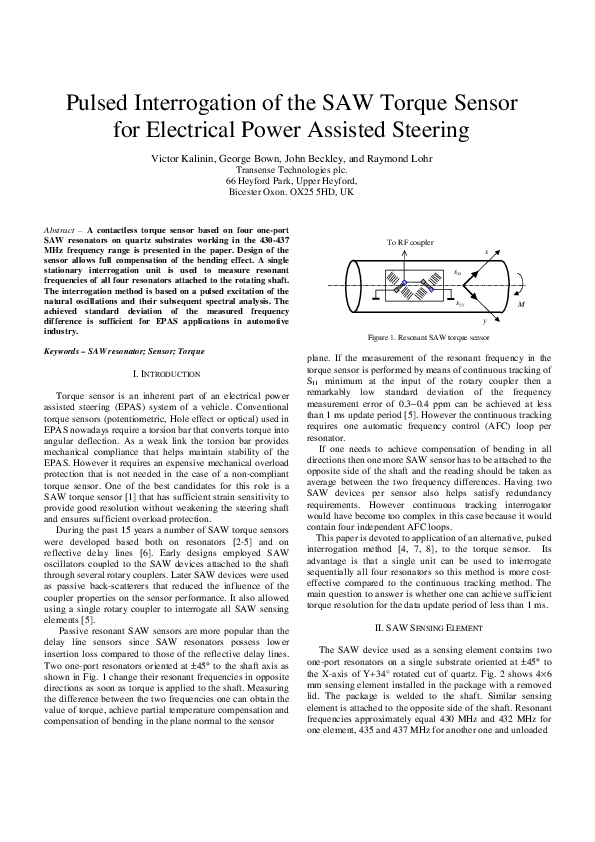 (PDF) Passive wireless strain and temperature sensors based on SAW devices
