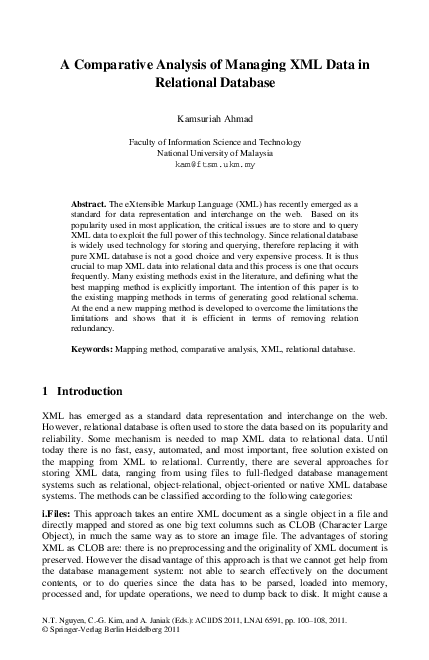 (PDF) A Comparative Analysis of Managing XML Data in Relational Database