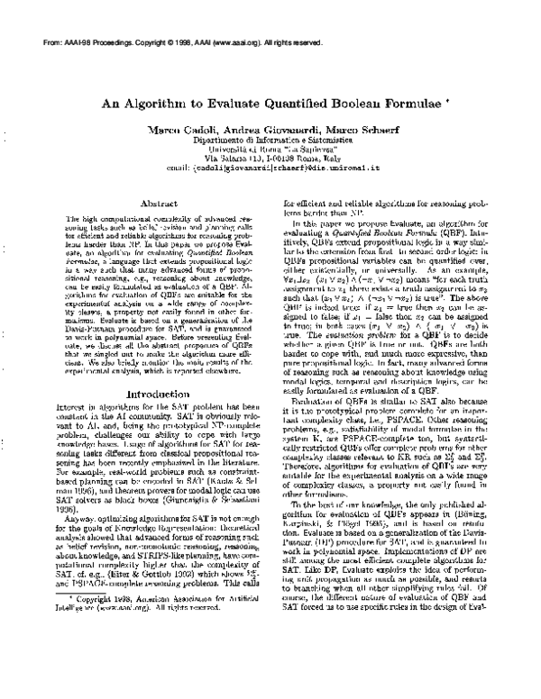 Pdf An Algorithm To Evaluate Quantified Boolean Formulae