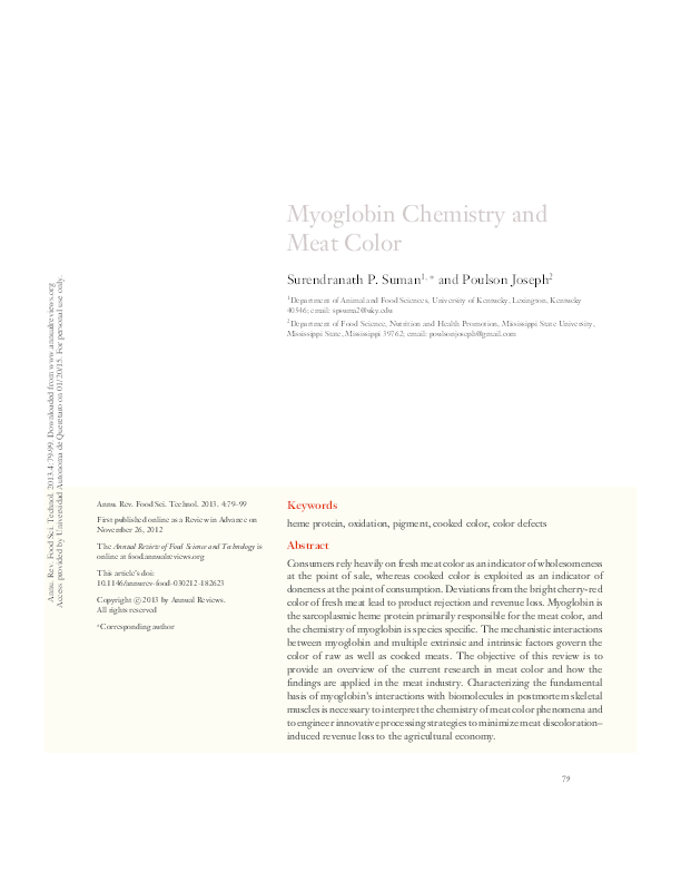 (PDF) Myoglobin chemistry and meat color Suman & Joseph, 2013