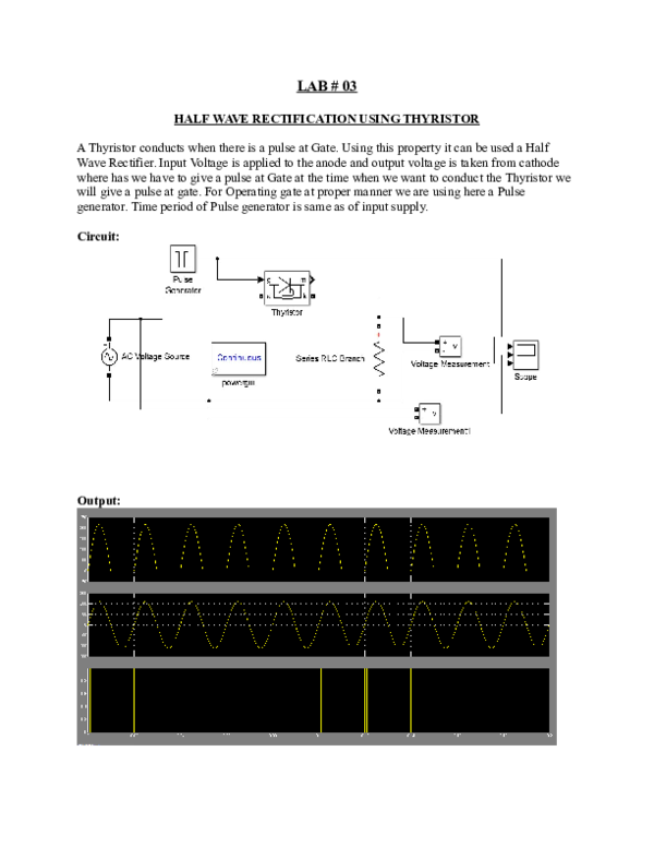 (DOC) HALF WAVE RECTIFICATION USING THYRISTOR