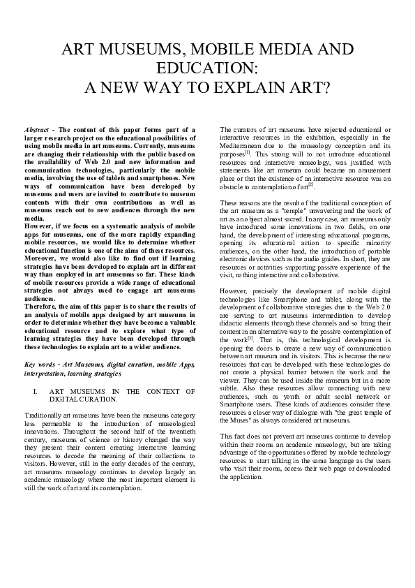 (PDF) ART MUSEUMS, MOBILE MEDIA AND EDUCATION: A NEW WAY TO EXPLAIN ART?