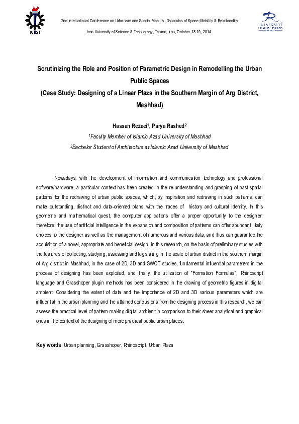 (PDF) Scrutinizing the Role and Position of Parametric Design in Remodelling the Urban Public ...