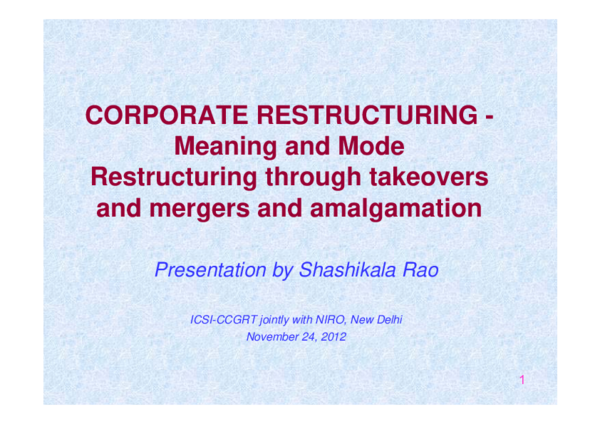 (PDF) CORPORATE RESTRUCTURING - Meaning and Mode Restructuring through ...