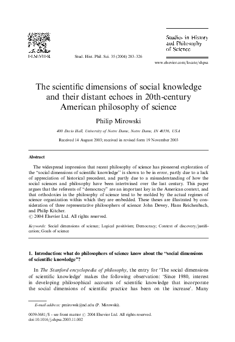 (PDF) The scientific dimensions of social knowledge and their distant ...