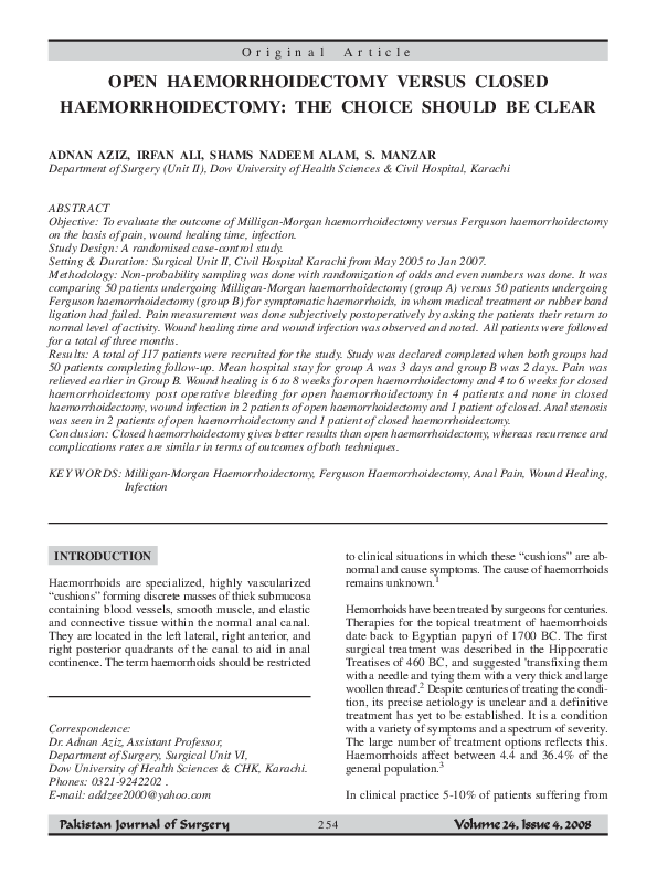 (PDF) OPEN HAEMORRHOIDECTOMY VERSUS CLOSED HAEMORRHOIDECTOMY: THE ...
