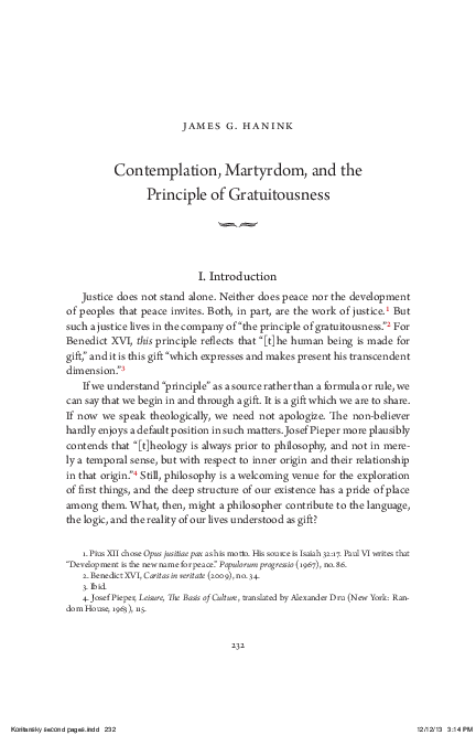 (PDF) Contemplation, Martyrdom, and the Principle of Gratuitousness