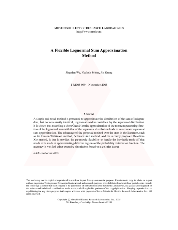 (PDF) Flexible lognormal sum approximation method