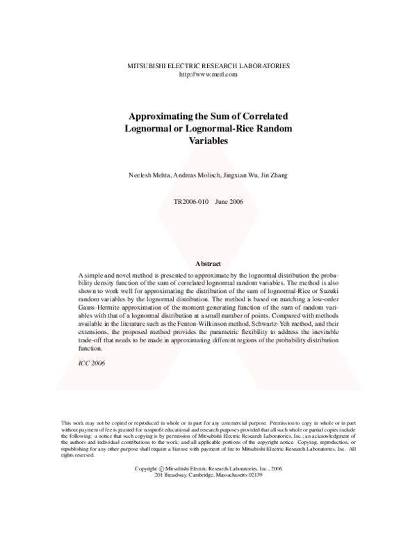 Pdf Approximating The Sum Of Correlated Lognormal Or Lognormal Rice