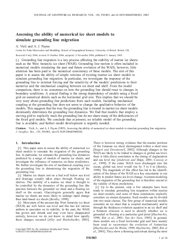 (PDF) Assessing the ability of numerical ice sheet models to simulate grounding line migration