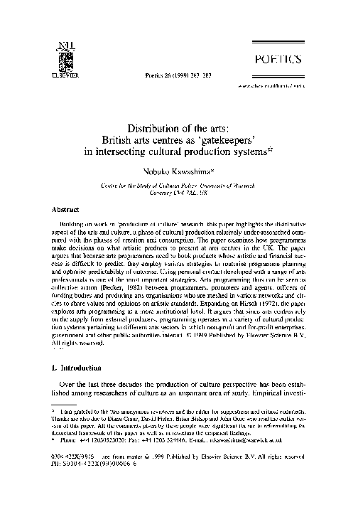 (PDF) Distribution of the arts: British arts centres as ‘gatekeepers ...