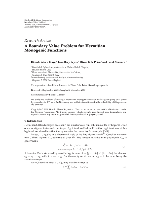 Pdf A Boundary Value Problem For Hermitian Monogenic Functions