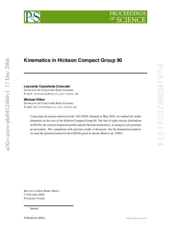 (PDF) Kinematics in Hickson Compact Group 90