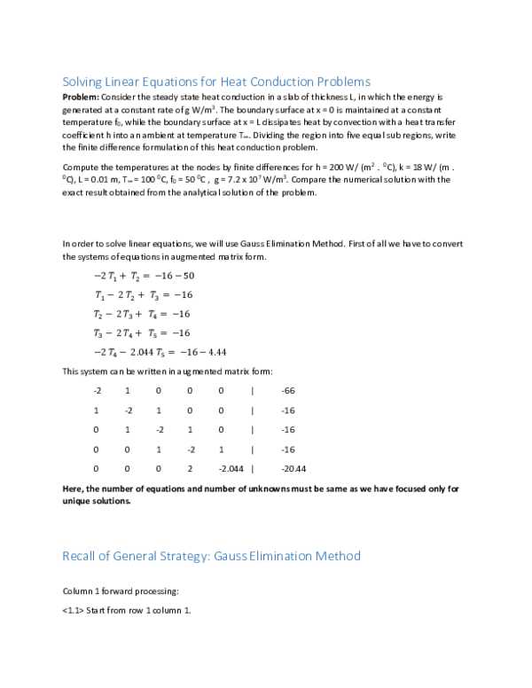 Pdf Example Of Solving Linear Equations In C For Heat Conduction Problems Mohammad Abdullah
