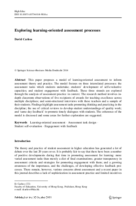 Pdf Exploring Learning Oriented Assessment Processes