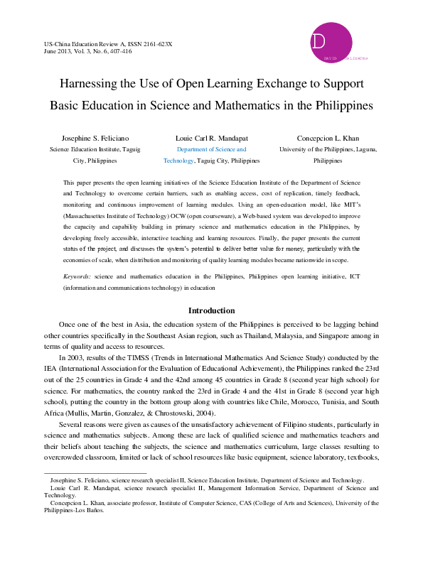 (PDF) Harnessing the Use of Open Learning Exchange to Support Basic ...