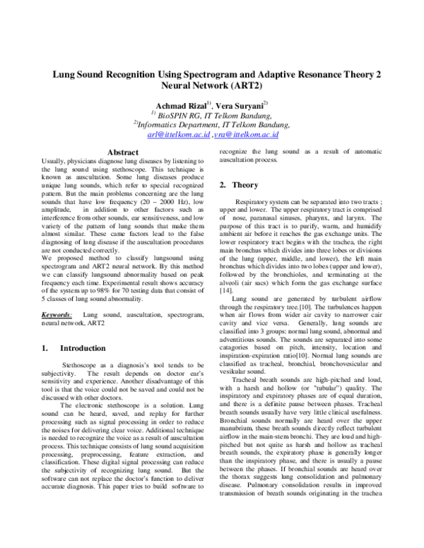 Pdf Lung Sound Classification Using Art2 Neural Network