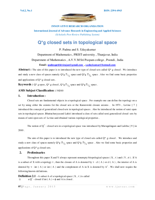 (PDF) Q*g closed sets in topological space