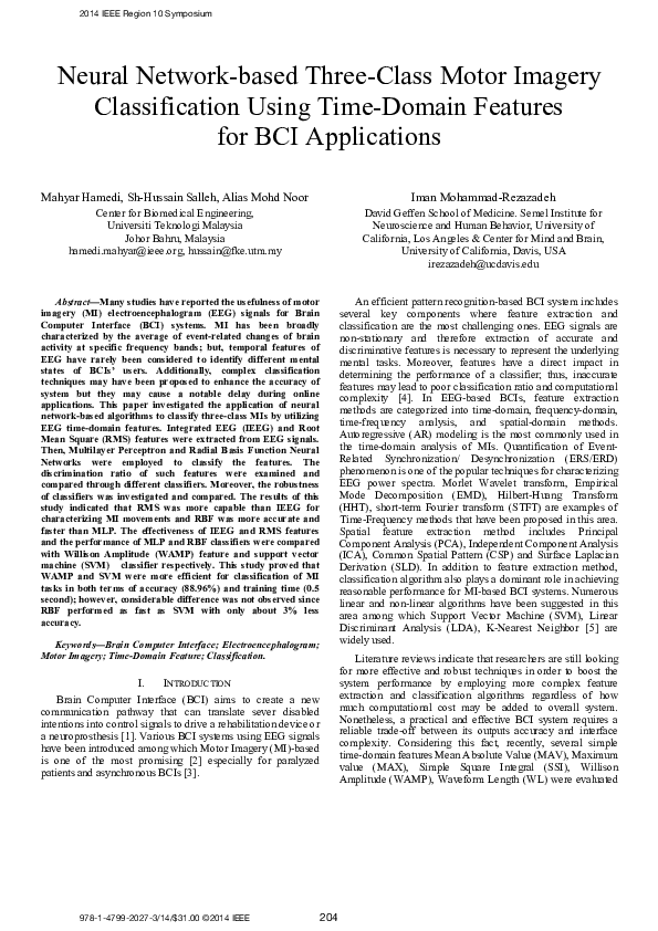 Pdf Neural Network Based Three Class Motor Imagery Classification Using Time Domain Features