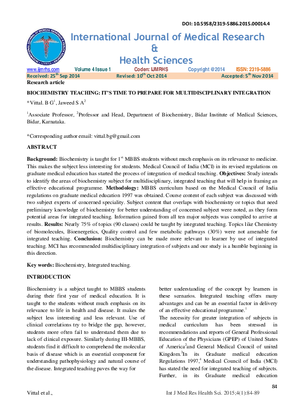 (PDF) Biochemistry teaching: it’s time to prepare for multidisciplinary ...