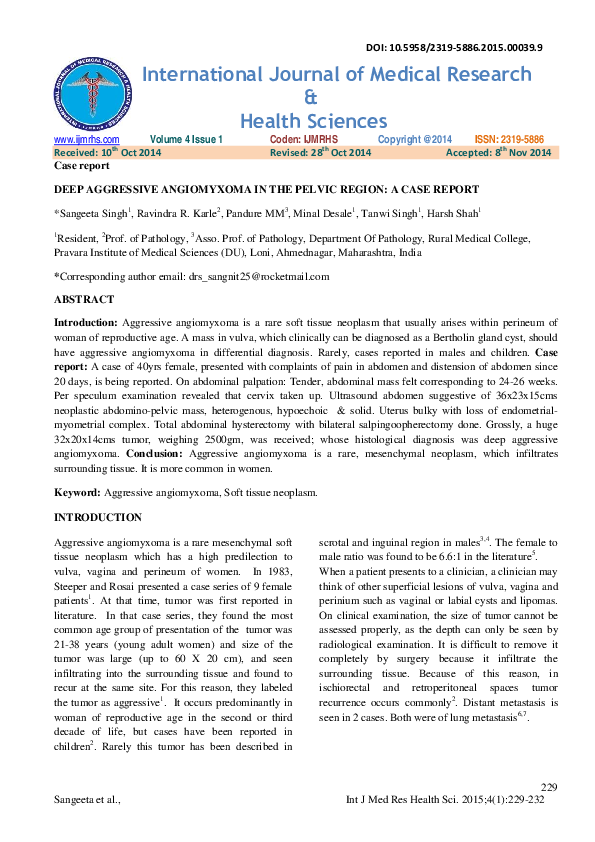(PDF) Deep aggressive angiomyxoma in the pelvic region: A case report