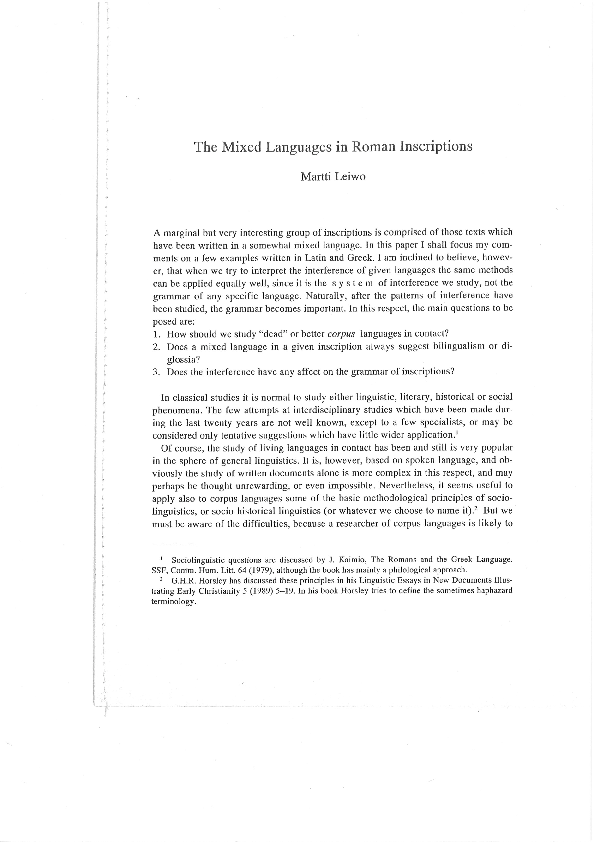 (PDF) The Mixed Languages In Roman Inscriptions