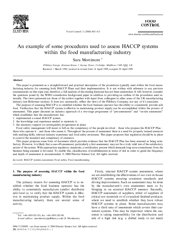 (PDF) An example of some procedures used to assess HACCP systems within ...