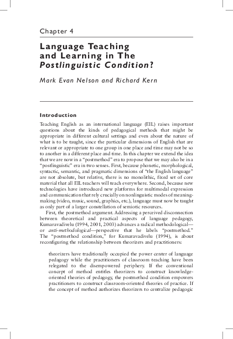 (PDF) Language Teaching and Learning in the Postlinguistic Condition?