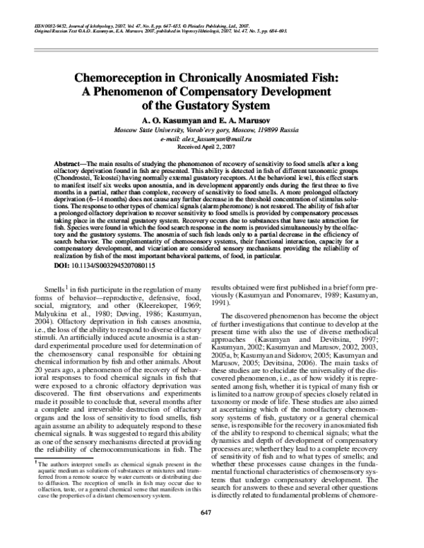 (PDF) Chemoreception in chronically anosmiated fish: A phenomenon of ...