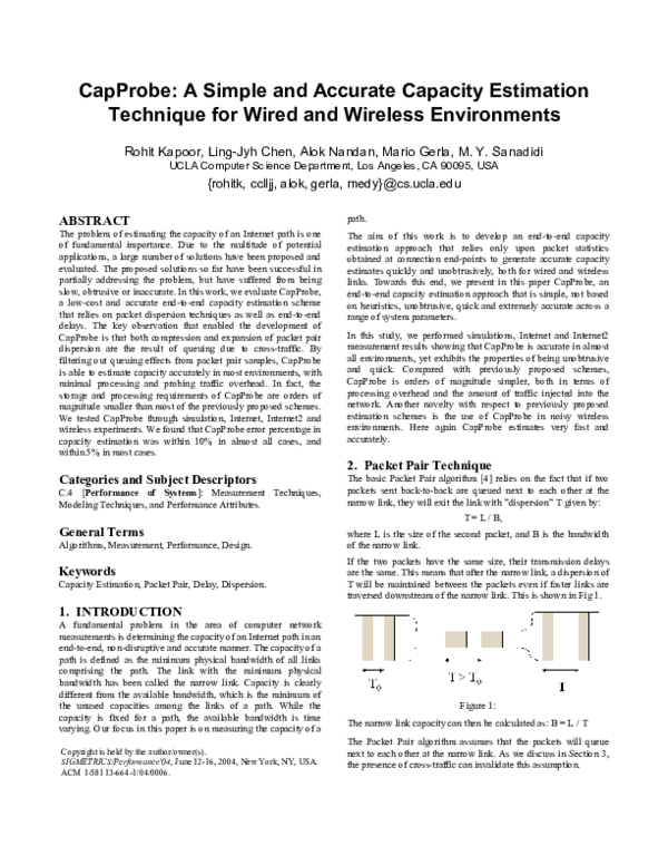 Pdf Capprobe A Simple And Accurate Capacity Estimation Technique For