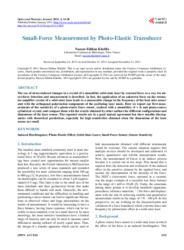 (PDF) Small-Force Measurement by Photo-Elastic Transducer