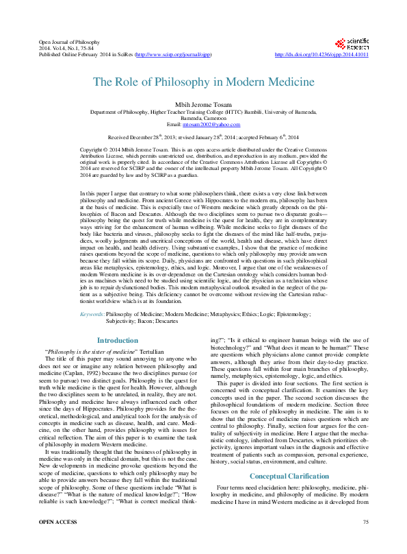 (PDF) The Role of Philosophy in Modern Medicine