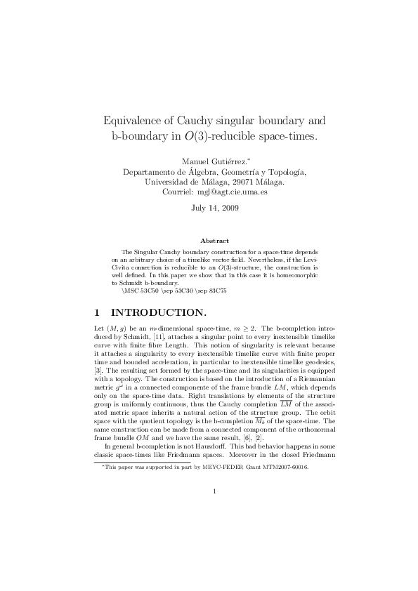 (PDF) Equivalence of Cauchy singular boundary and b-boundary in O(3)-reducible space-times.