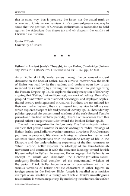(PDF) Review of Aaron Koller, Esther in Ancient Jewish Thought (CUP ...