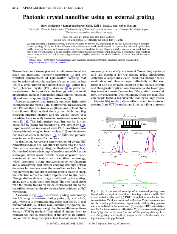 (PDF) Photonic crystal nanofiber using an external grating