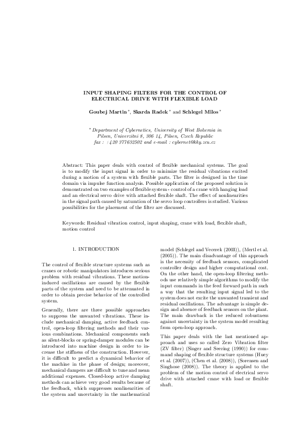 Pdf Input Shaping Filters For The Control Of Electrical Drive With Flexible Load 