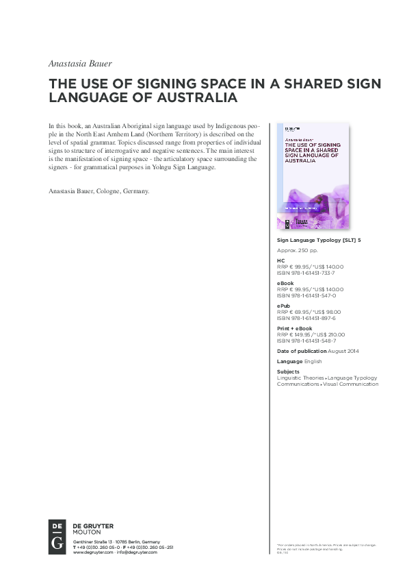 (PDF) The Use of Signing Space in a Shared Sign Language of Australia ...